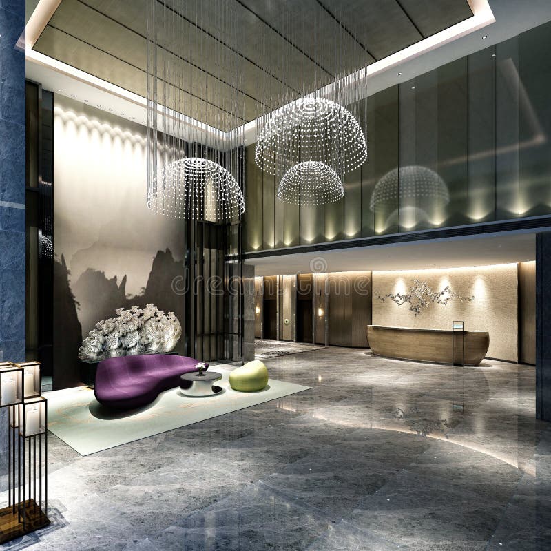 3d render of hotel lobby stock illustration. Illustration of motel ...