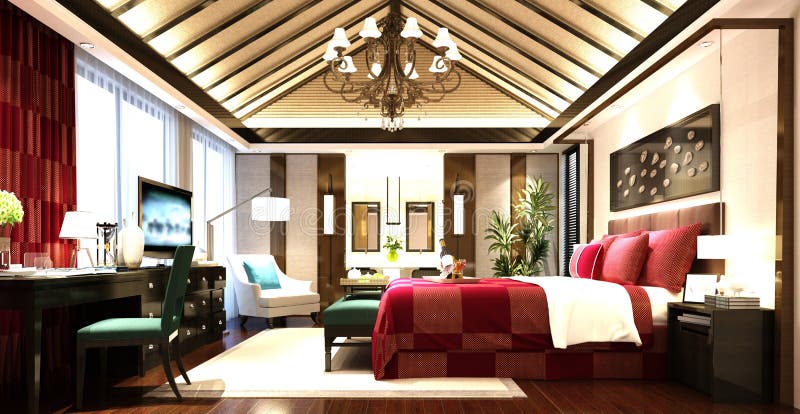 3d render of hotel room stock illustration. Illustration of indoor ...
