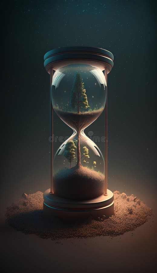 3d Render of Hourglass with Tree Inside. Concept of Time Management ...