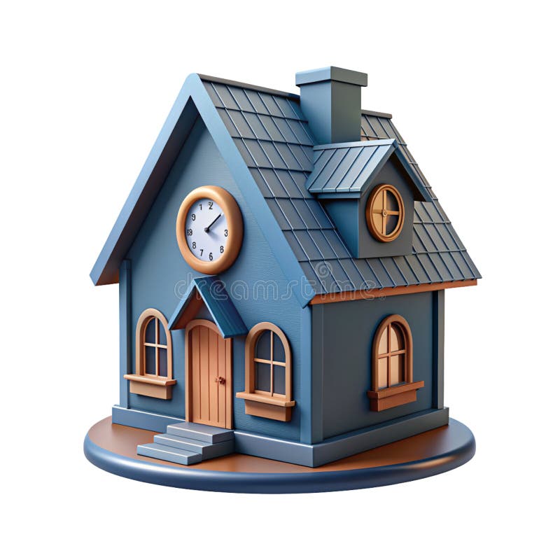 3D Render a House with a Clock Isolated Stock Vector - Illustration of ...