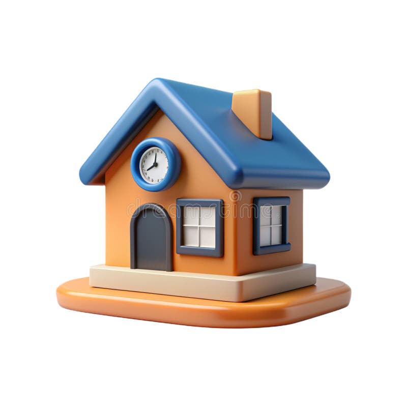 3D Render a House with a Clock Isolated Stock Vector - Illustration of ...