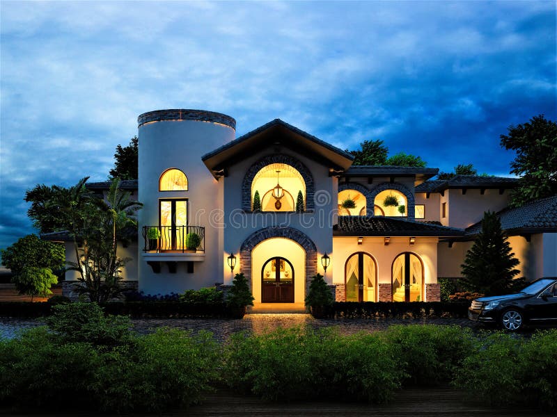 3d Render of House Night Scene Stock Illustration - Illustration of ...