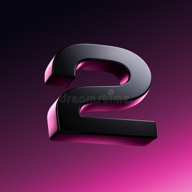 3d Render of Hovering Number Two Sign Icon with Glossy Surface on Pink ...