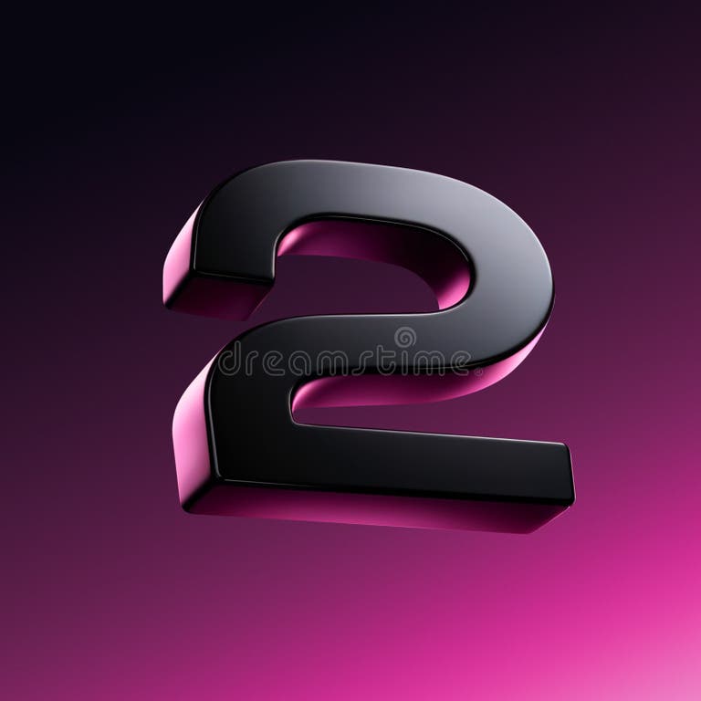 3d Render of Hovering Number Two Sign Icon with Glossy Surface on Pink ...