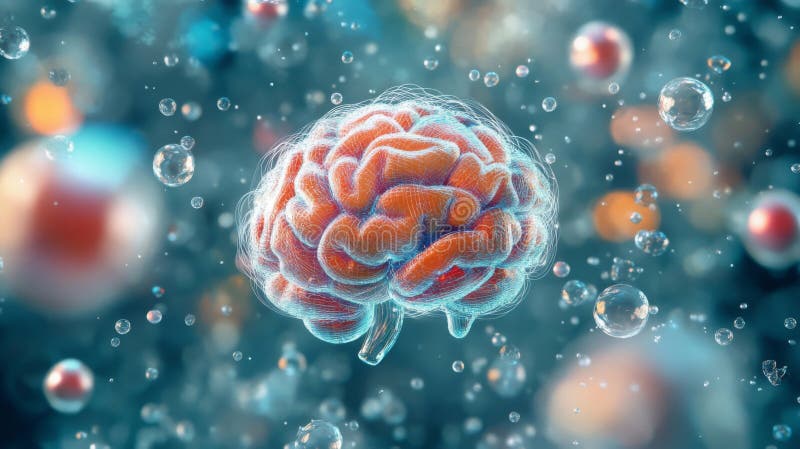 3D Render of Human Brain with Glowing Bubbles Stock Illustration ...
