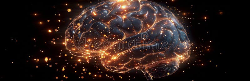 3D Render of a Human Brain with Glowing Lights Stock Illustration ...