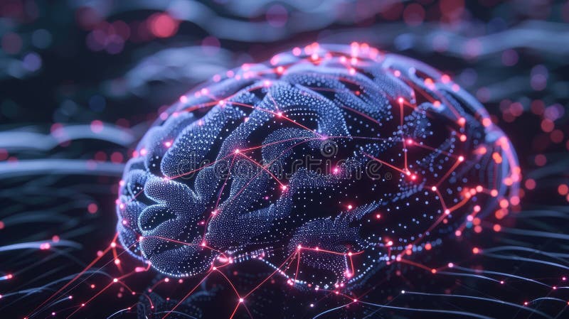 3D Render of a Human Brain, Intricately Connected by Glowing Lines ...