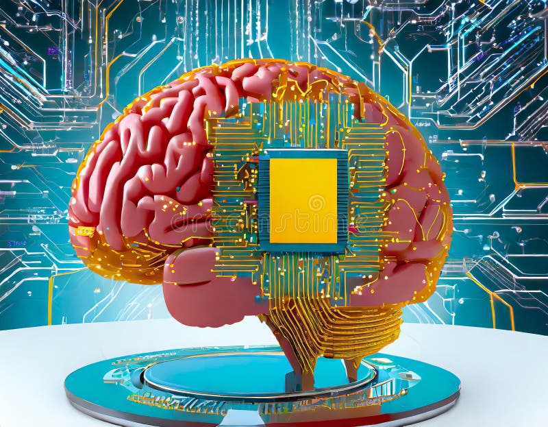 3d Render of Human Brain with Processor on Circuit Board Background ...