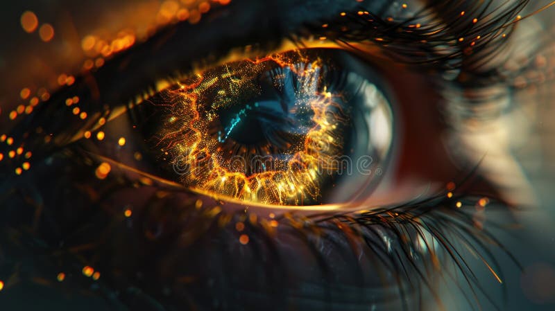 3D Render of a Human Eye, with Glowing Lines Emanating from the Pupil ...