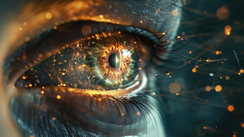 3D Render of a Human Eye, with Glowing Lines Emanating from the Pupil ...