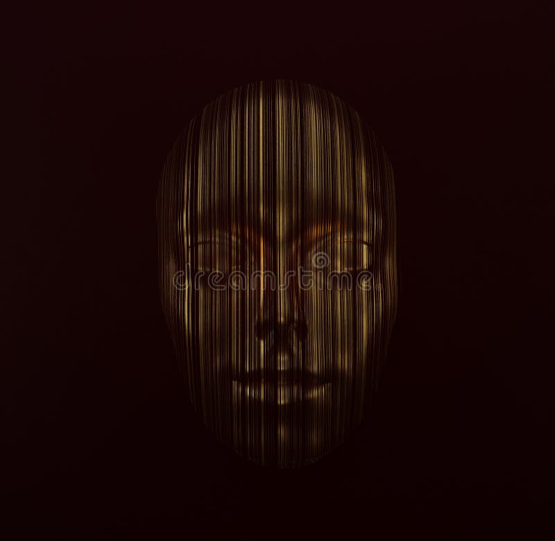 3d Render of a Human Face of Golden Parallel Lines Stock Illustration ...