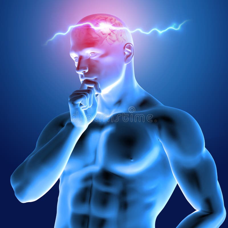 3D Render of a Human Figure Thinking with Brain Highlighted Stock ...