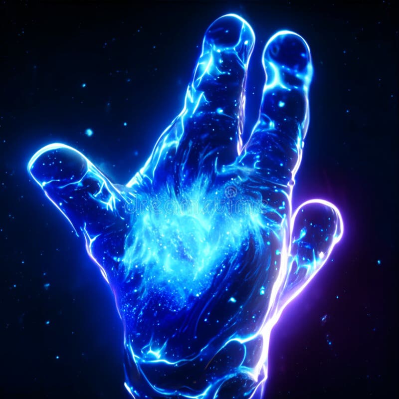 3d Render of Human Hand with Blue Light on Dark Background. Generative ...