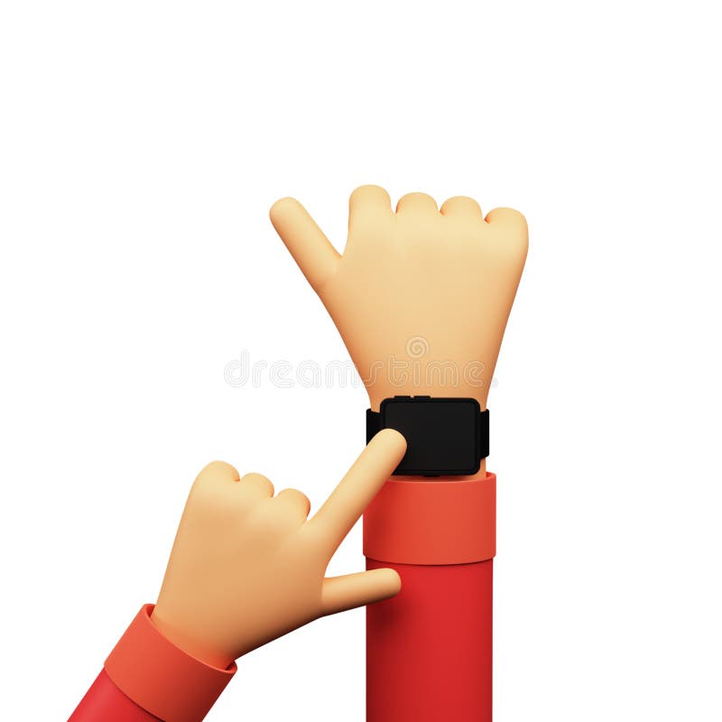 3D Render of Human Hand, Tapping on Smart Wrist Watch. Blank Screen for ...