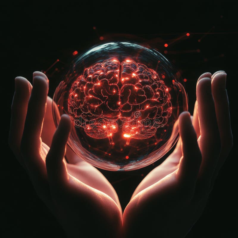 3d Render of Human Hands Holding a Crystal Ball with the Brain Inside ...