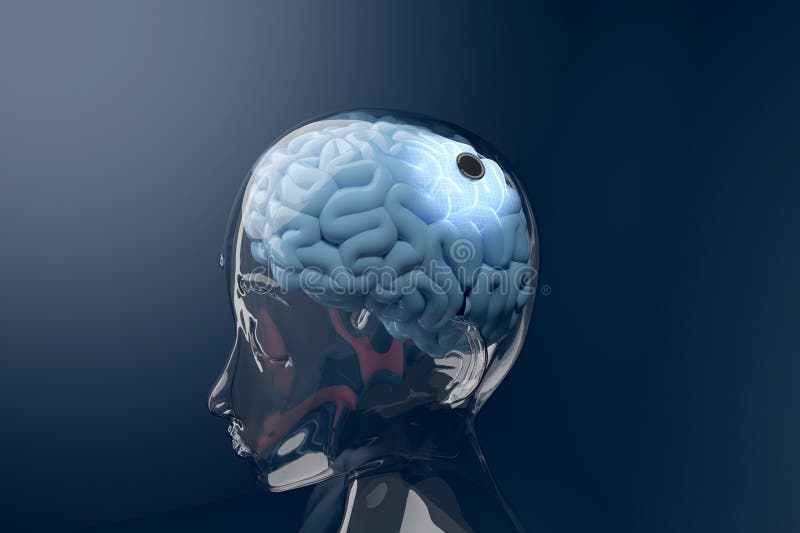 Human Head with Brain and Chip Implanted Stock Illustration ...