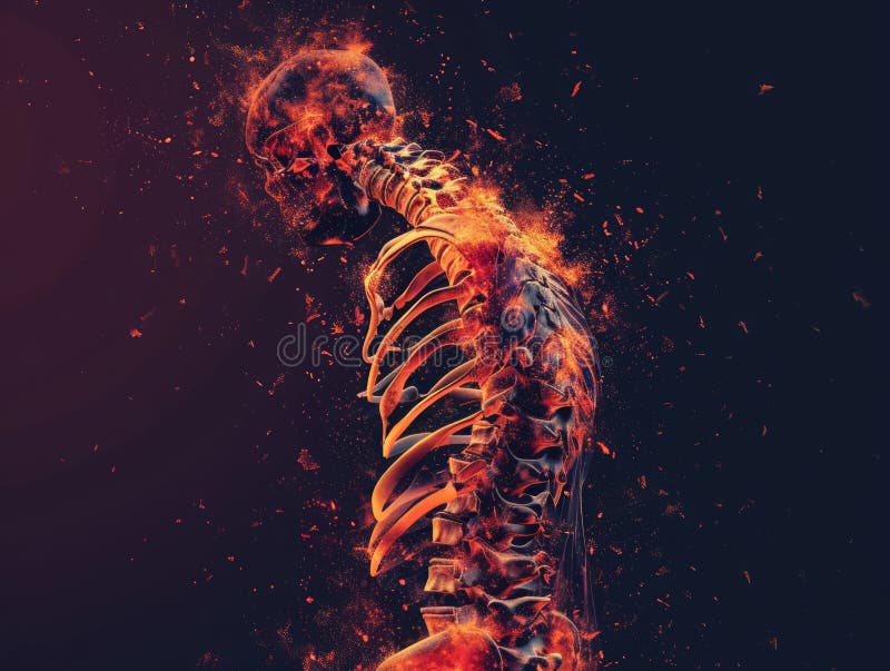 3d Render of Human Skeleton with Bones in Fire on Dark Background ...