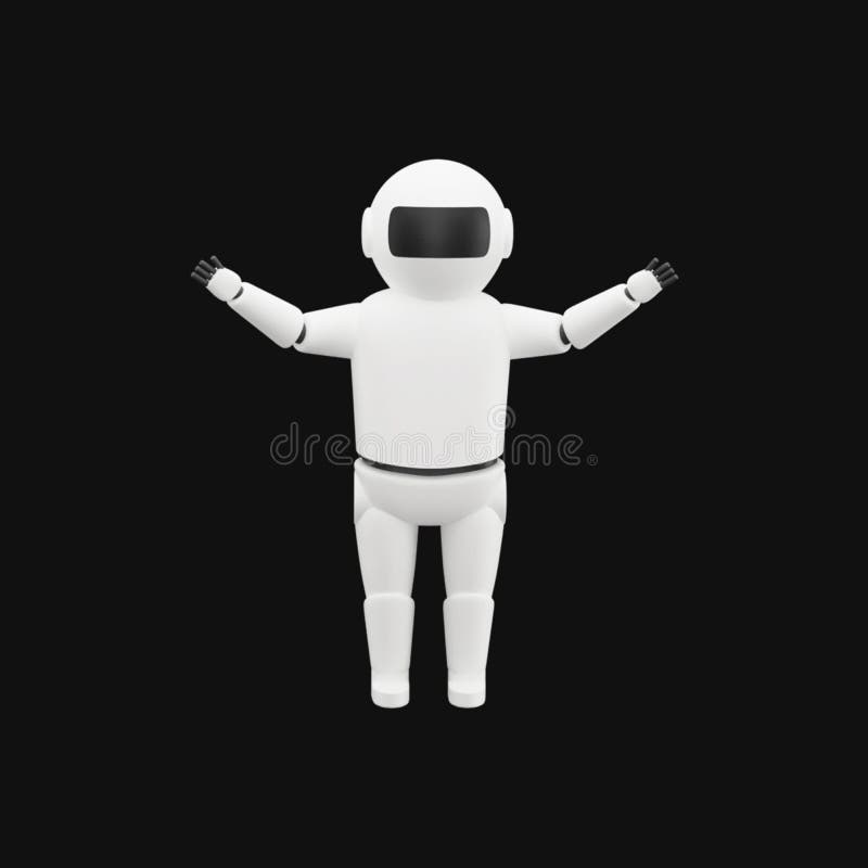 3D Render of Humanoid Robot Standing with Open Arm on Black Stock ...