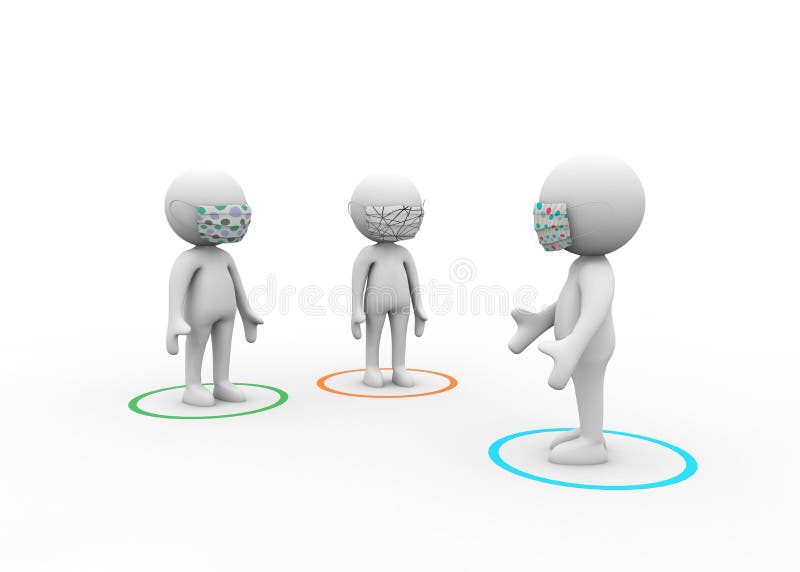 3D Render of Humans with Medical Masks Social Distancing Stock ...