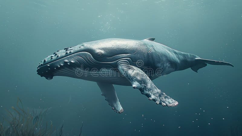 3D Render of Humpback Whale Swimming in Crystal Clear Ocean Stock ...