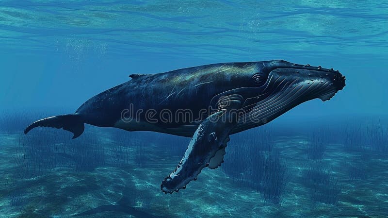 3D Render of Humpback Whale Swimming in Crystal Clear Ocean Stock ...