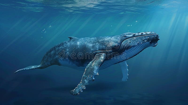 3D Render of Humpback Whale Swimming in Crystal Clear Ocean Stock ...