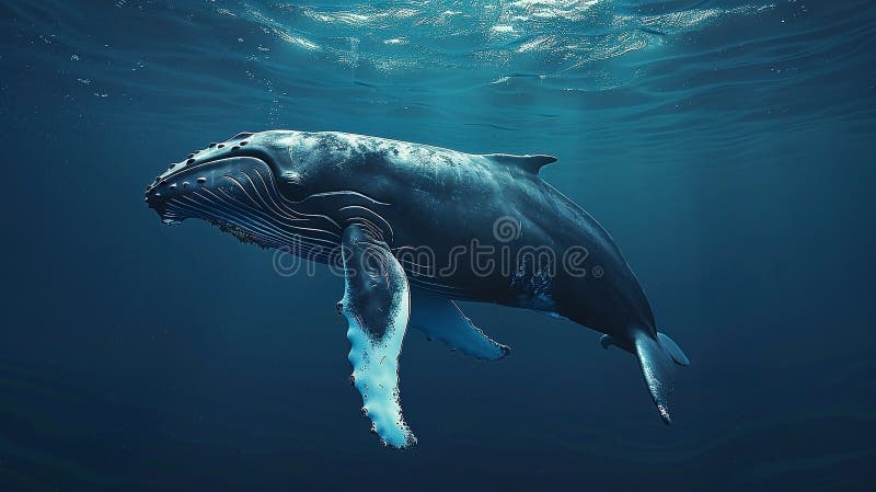 3D Render of Humpback Whale Swimming in Crystal Clear Ocean Stock ...