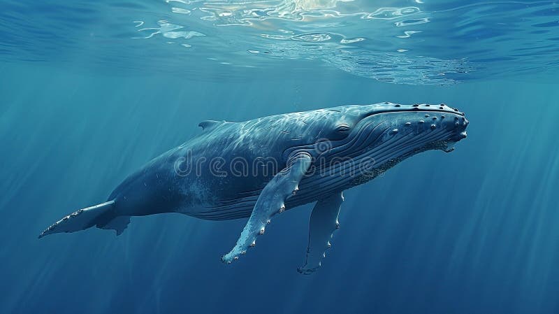 3D Render of Humpback Whale Swimming in Crystal Clear Ocean Stock ...