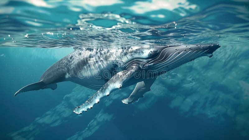 3D Render of Humpback Whale Swimming in Crystal Clear Ocean Stock ...
