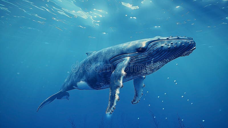 3D Render of Humpback Whale Swimming in Crystal Clear Ocean Stock ...
