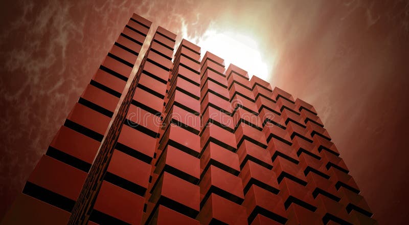 3D Render of Hundreds of Red Cubes Under the Red Bright Sky Stock ...