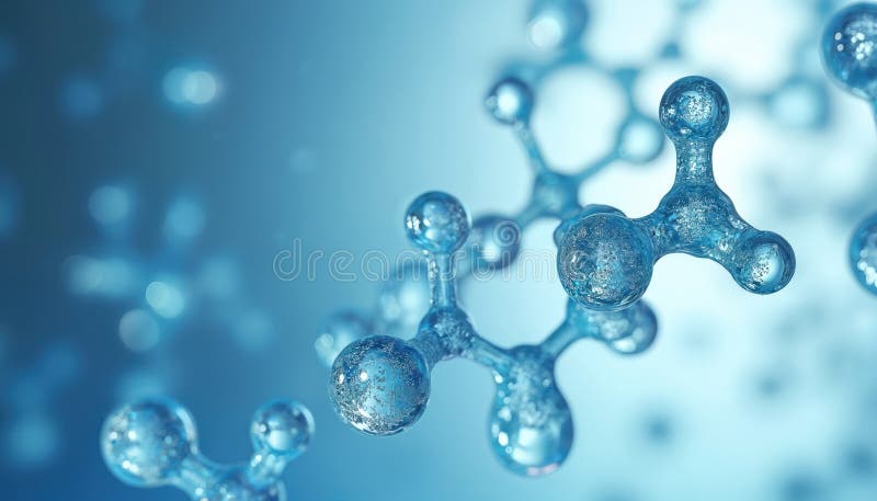 3D Render of Hydrogen Molecules with Blue Background. Molecular ...