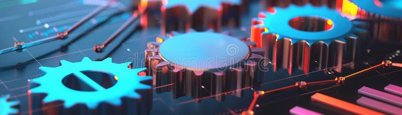 3D Render Icon Animated Gears Cogs and Charts Symbolizing Business ...