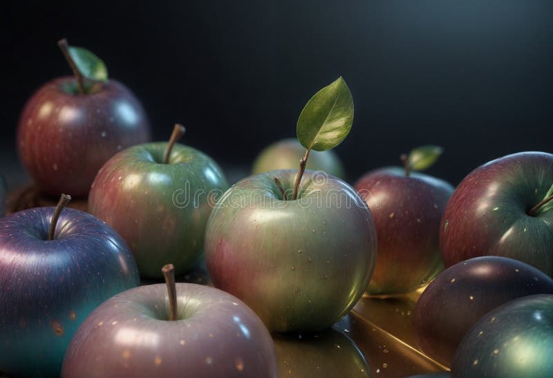 3d Render, Icon, Apples, Shiny, Gradient, Iridescent - Generated by Ai ...