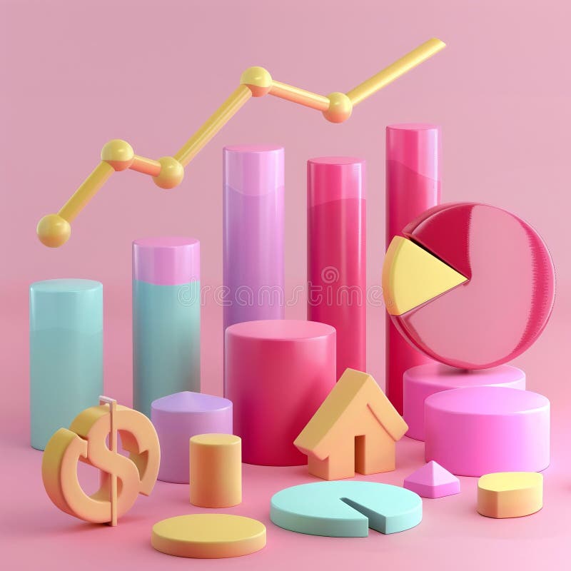 3D Render Icon Bar Chart with Cute Icons Showing Financial Data Icon 3d ...