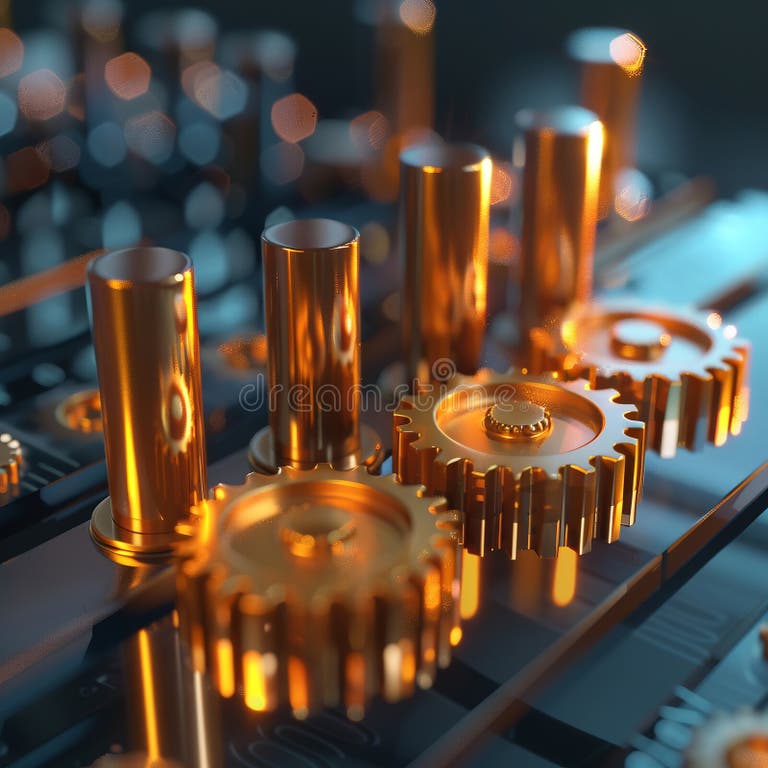 3D Render Icon Bar Chart with Gears and Cogs Representing Different ...