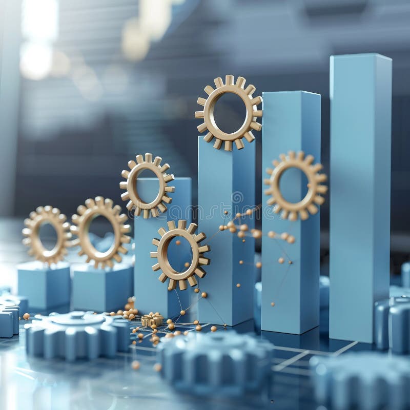 3D Render Icon Bar Chart with Gears and Cogs Representing Different ...