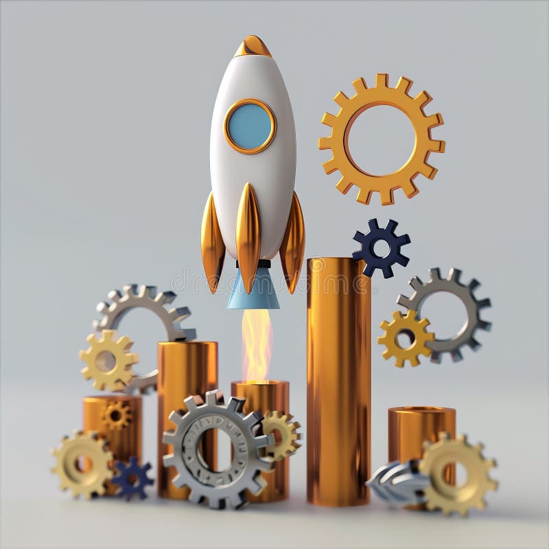 3D Render Icon Bar Chart with Gears and Cogs Representing Different ...