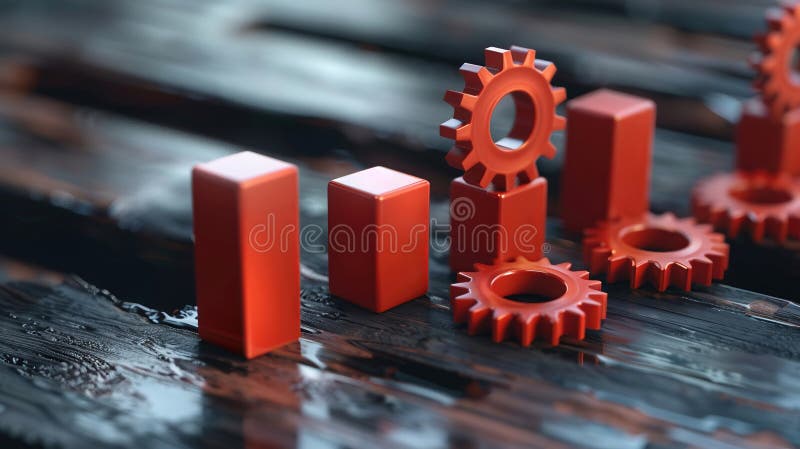3D Render Icon Bar Chart with Gears and Cogs Representing Different ...