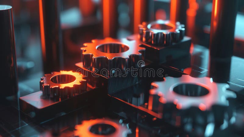 3D Render Icon Bar Chart with Gears and Cogs Representing Different ...