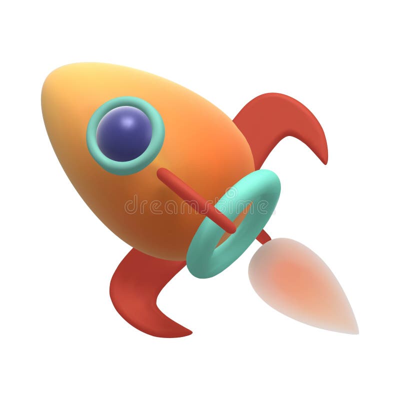 3d Render Icon. a Cartoon Yellow Rocket with a Blue Window and Red ...