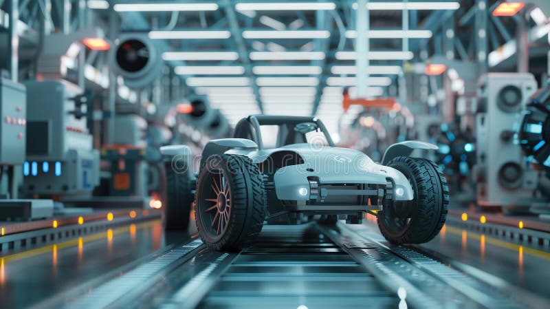 3D Render Icon Clay Render of an Electric Vehicle Assembly Line with a ...