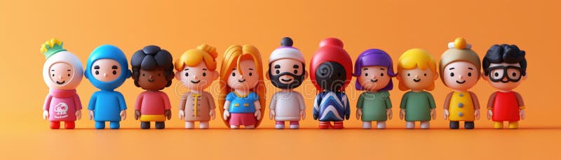 3D Render Icon Clay Style of a Group of Cute Clay Characters Working ...
