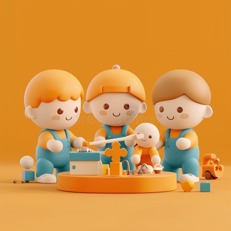 3D Render Icon Clay Style of a Group of Cute Clay Characters Working ...