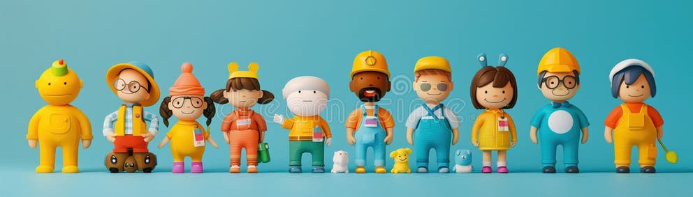 3D Render Icon Clay Style of a Group of Cute Clay Characters Working ...