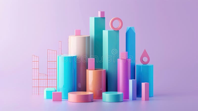 3D Render Icon 3D Bar Chart with Different Sections Representing ...