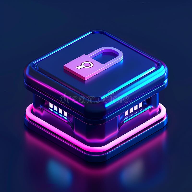 3D Render Icon a Data Center with a Lock and Key Symbolizing the ...