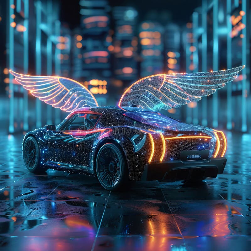 3D Render Icon Electric Car with Morphing Wings Symbolizing the Future ...