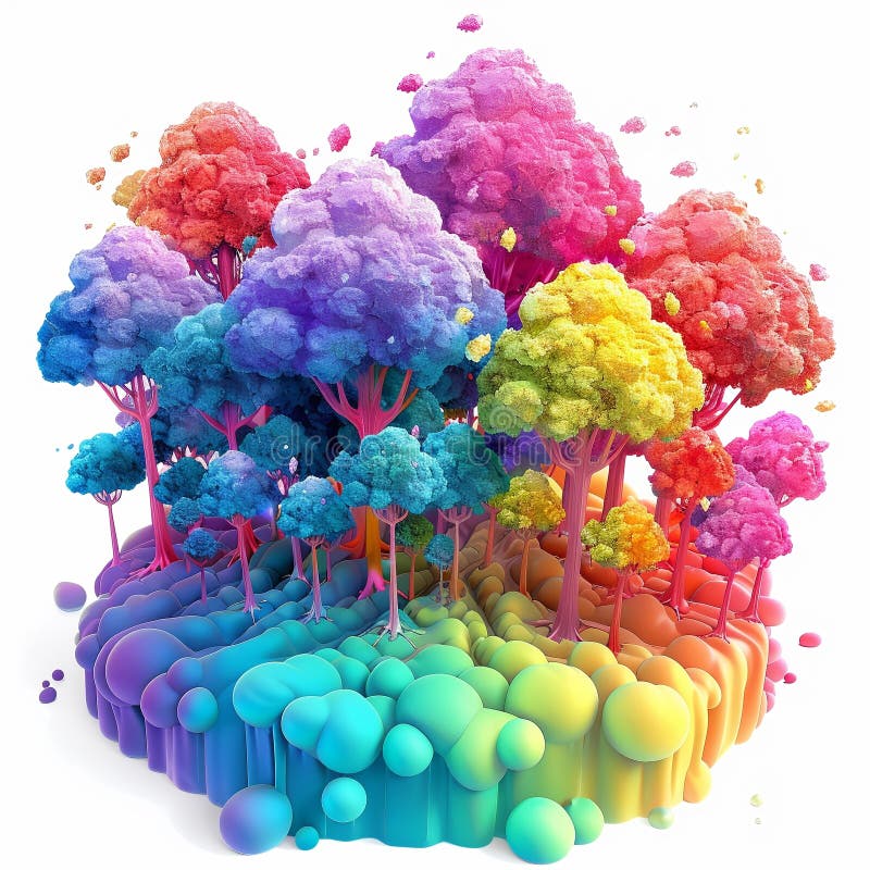 3D Render Icon a Forest Filled with Rainbow Trees Icon 3d Virus Stock ...