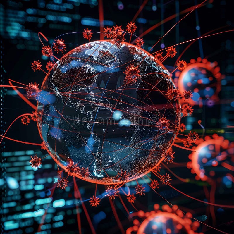 3D Render Icon Globe with Data Streams Flowing Highlighting Big Data ...